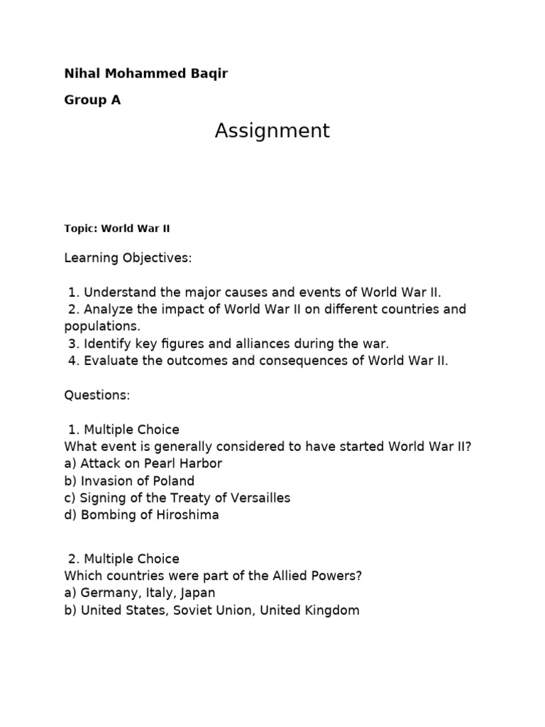 World War II Assignment Overview | PDF | World War II | Multiple Choice