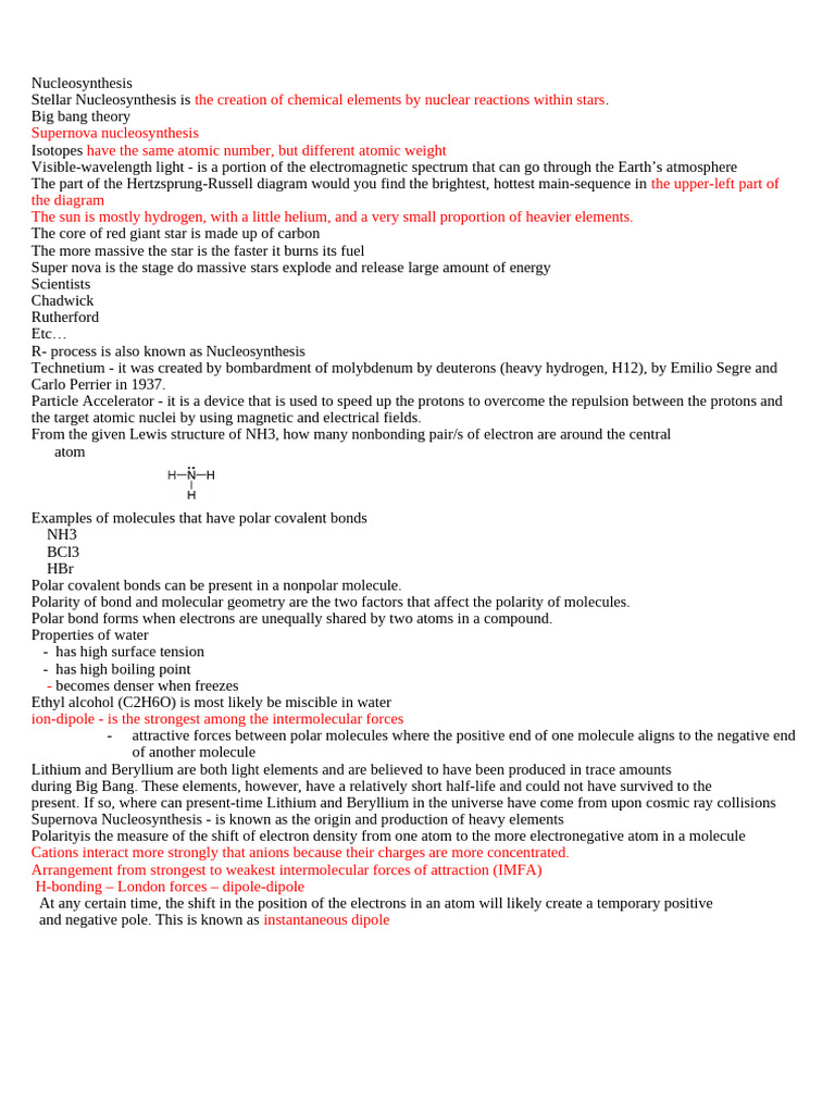 Physical Science Pointers | PDF | Chemical Polarity | Atoms