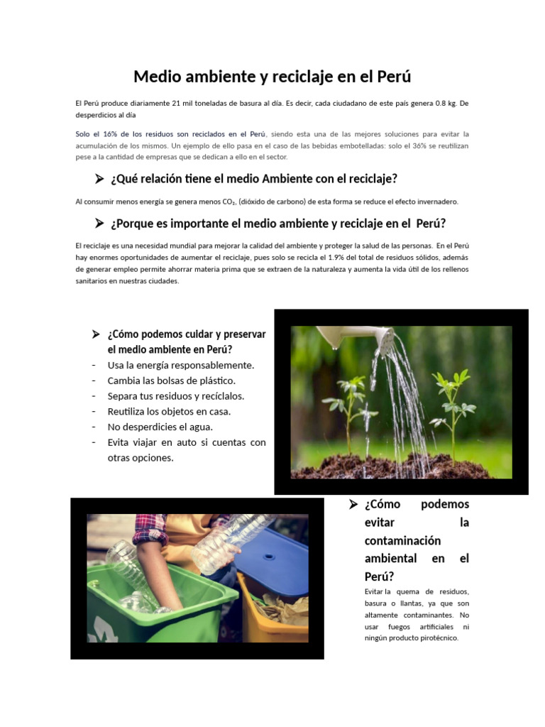 Medio Ambiente y Reciclaje en El Perú | PDF | Residuos | Reciclaje