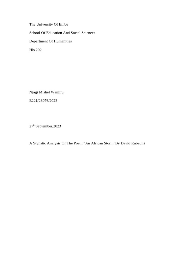 Stylistic Analysis of "An African Thunderstorm" | PDF | Poetry