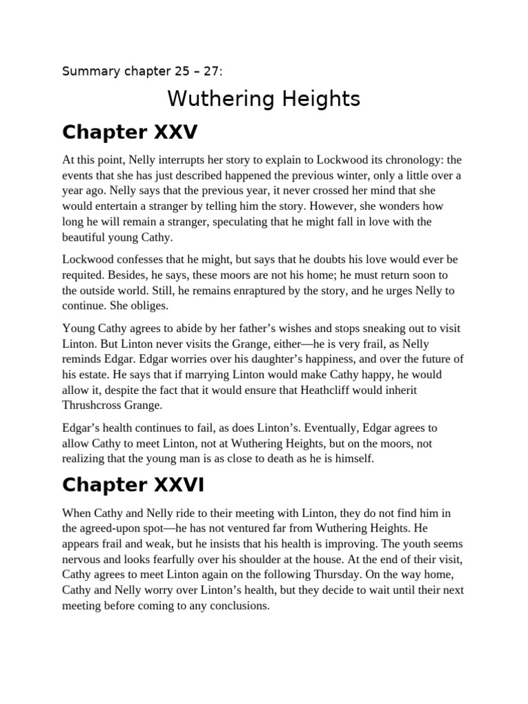 Summary Chapter 25-27 WH | PDF | Heathcliff (Wuthering Heights ...