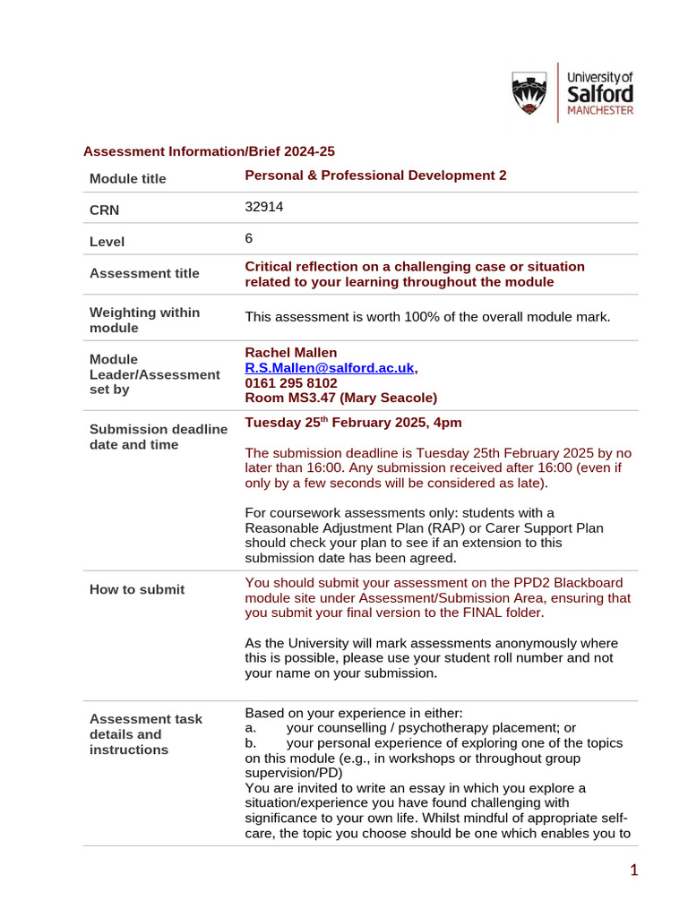 L6 PPD2 Assessment Brief Form 2024-25[1] | PDF | Learning | Academic ...