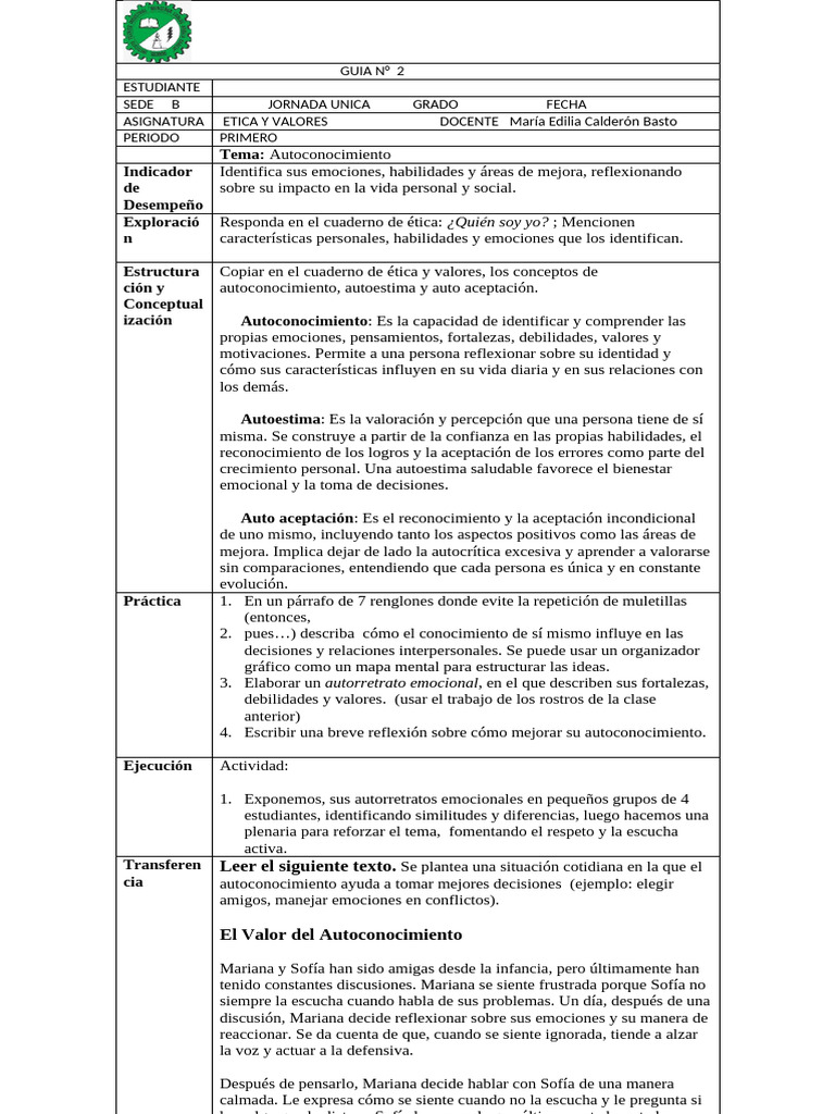 guia 2 autoconocimiento5to | PDF | Autoestima | Las emociones