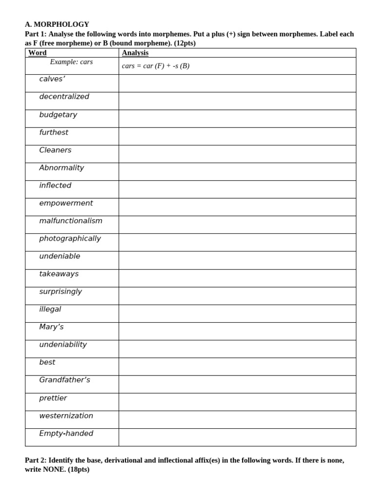 Morpho-Syntax 2023-MorphoSAMPLE | PDF | Morphology (Linguistics) | Word