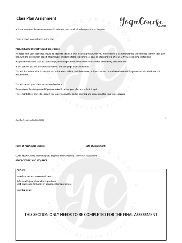 Class Plan Template 200 Hrs JUNE 3 | PDF | Physical Fitness | Āstika