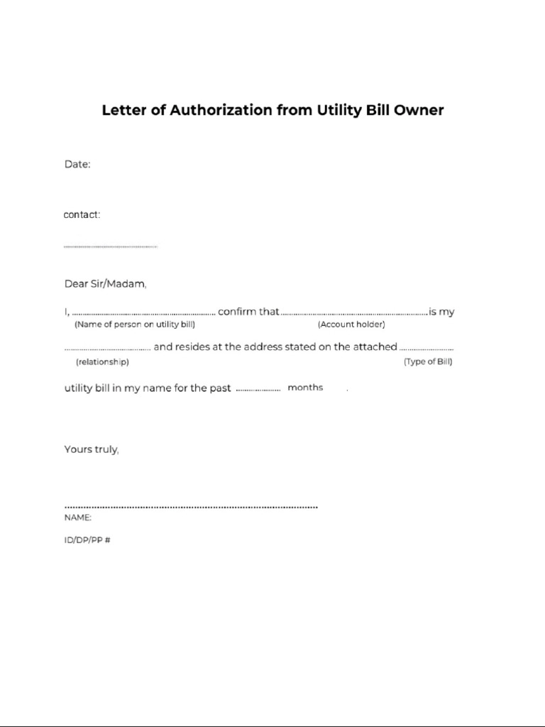Utility Bill Authorisation Letter | PDF