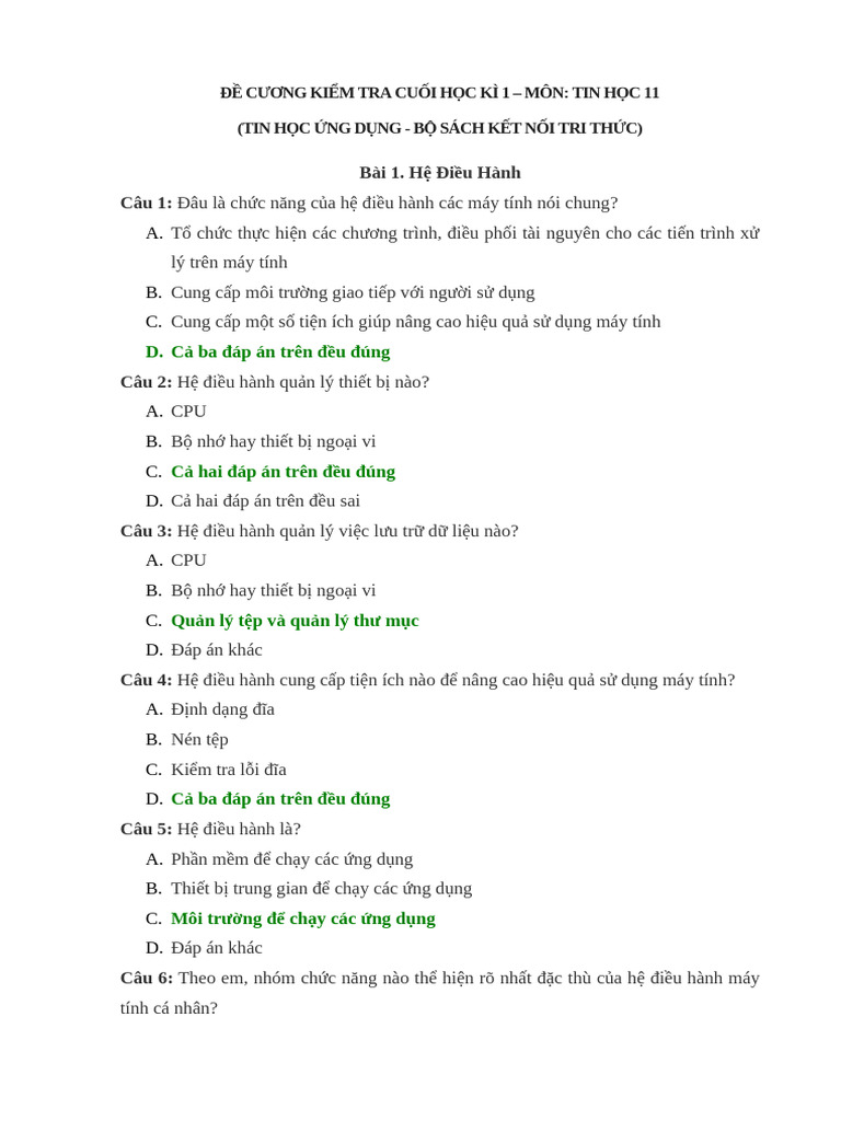 ĐỀ CƯƠNG KTCK 1 | PDF