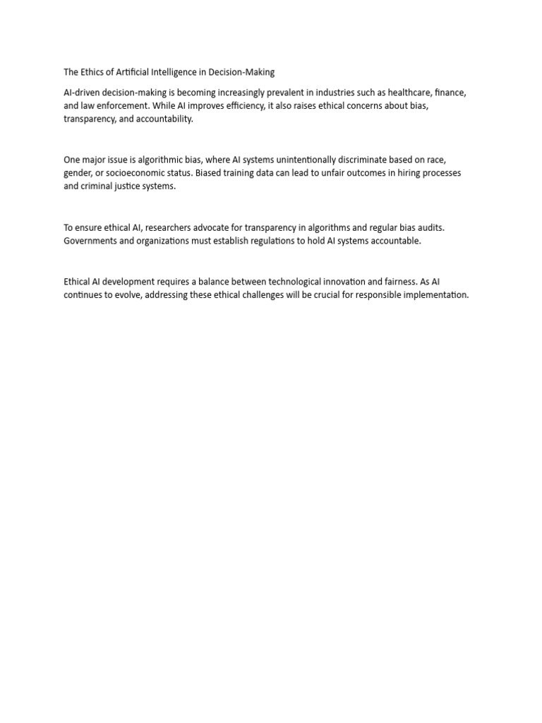 The Ethics of Artificial Intelligence in Decision | PDF