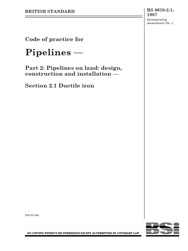 Code of Practice For Pipelines Pipelines On Land Design Construction and Installation Ductile ...