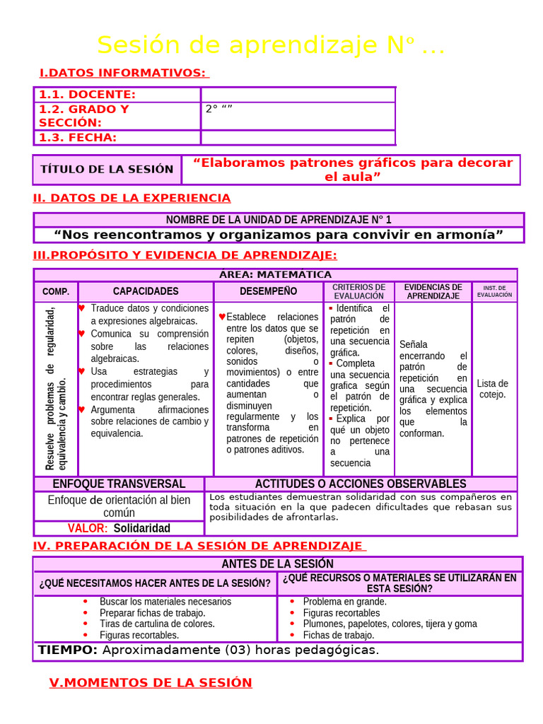 Sesión Elaboramos Patrones Gráficos para Decorar El Aula 2° Maestra Janet | PDF | Aprendizaje