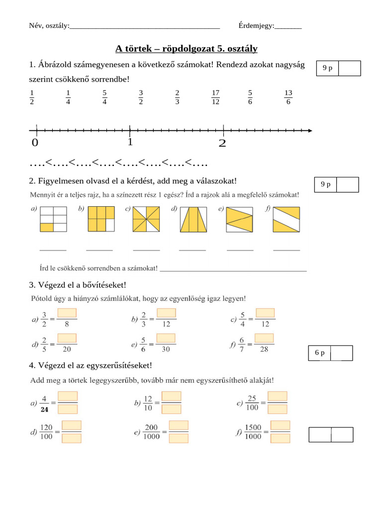 Dolgozat - Törtek Alapismeretek | PDF