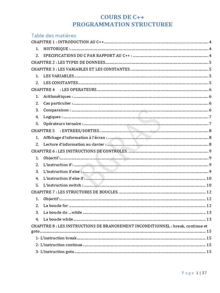 Cours Complet de Programmation C++ | PDF | Structure de contrôle ...