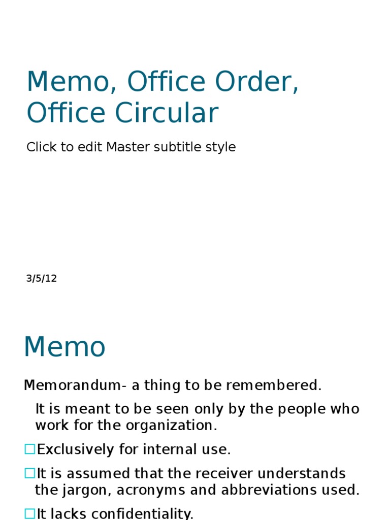 Memo, Office Order, Office Circular | PDF | Memorandum | Communication