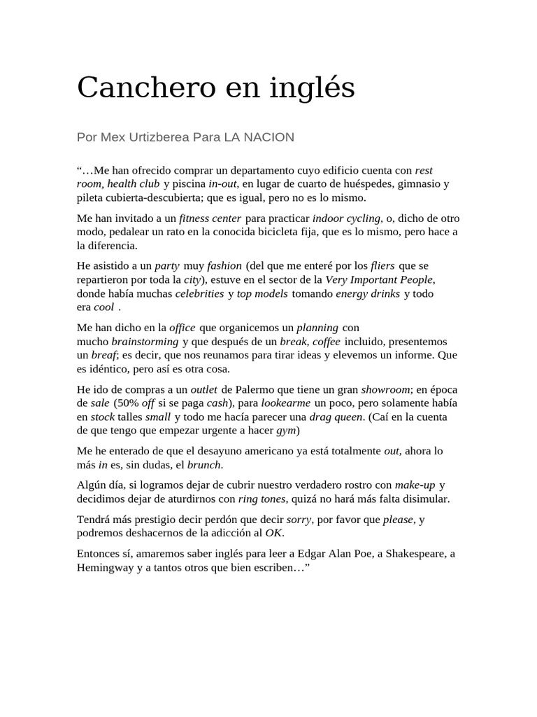 Reading Canchero en Inglés | PDF