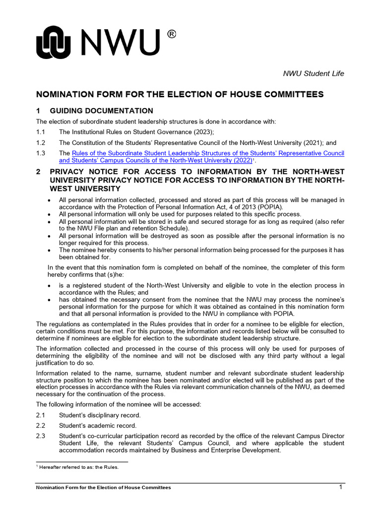 House Committee Election Nomination Form | PDF | Government | Justice