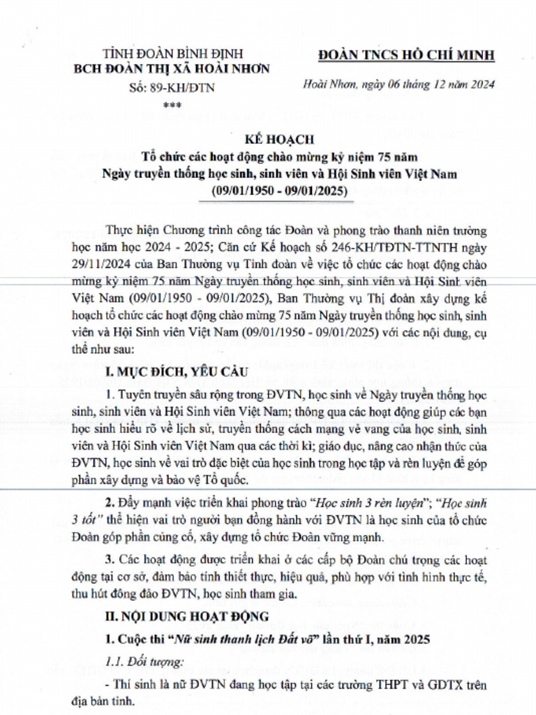 KH 89 tổ chức hoạt động kỷ niệm 5 năm truyền thống học sinh, sinh viên, Hội Sinh viên | PDF