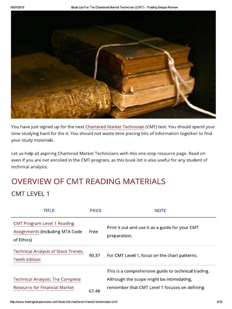 Book List For The Chartered Market Technician (CMT) | PDF