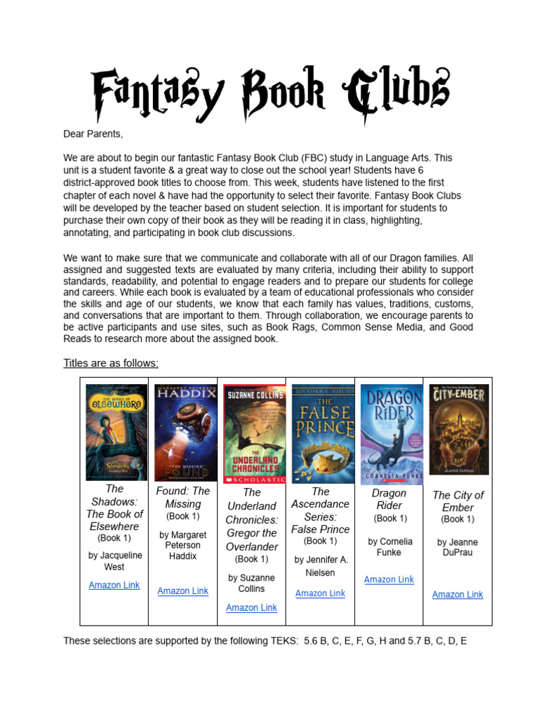 Book Club Letter | PDF