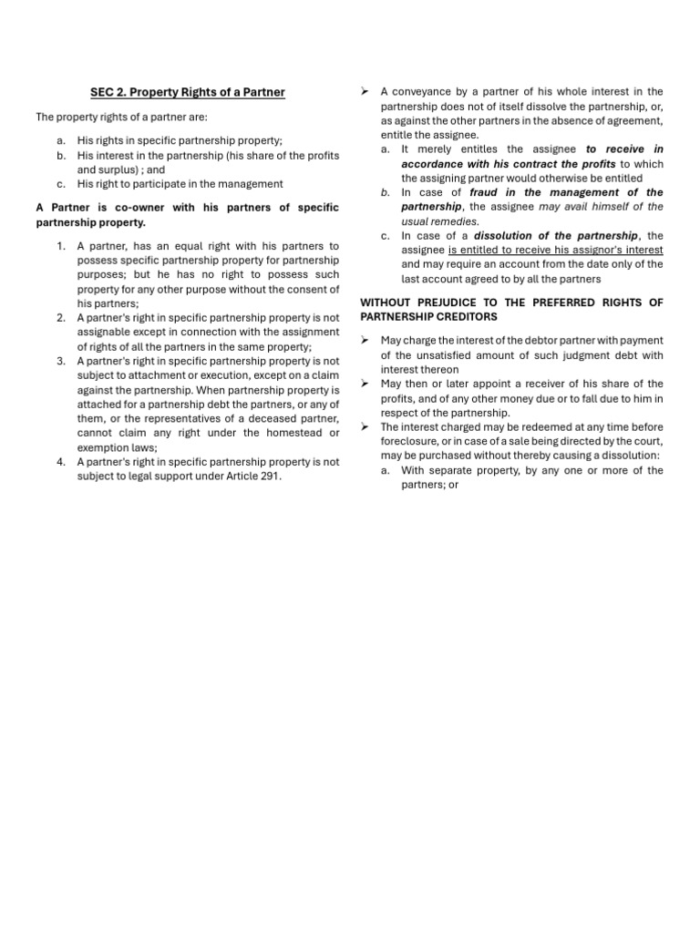 Partnership Chapter 2 - SEC 2. Property Rights of A Partner | PDF | Assignment (Law) | Partnership