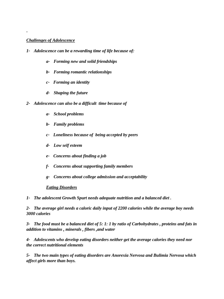 Adolescent Challenges and Eating Disorders | PDF | Anorexia Nervosa ...