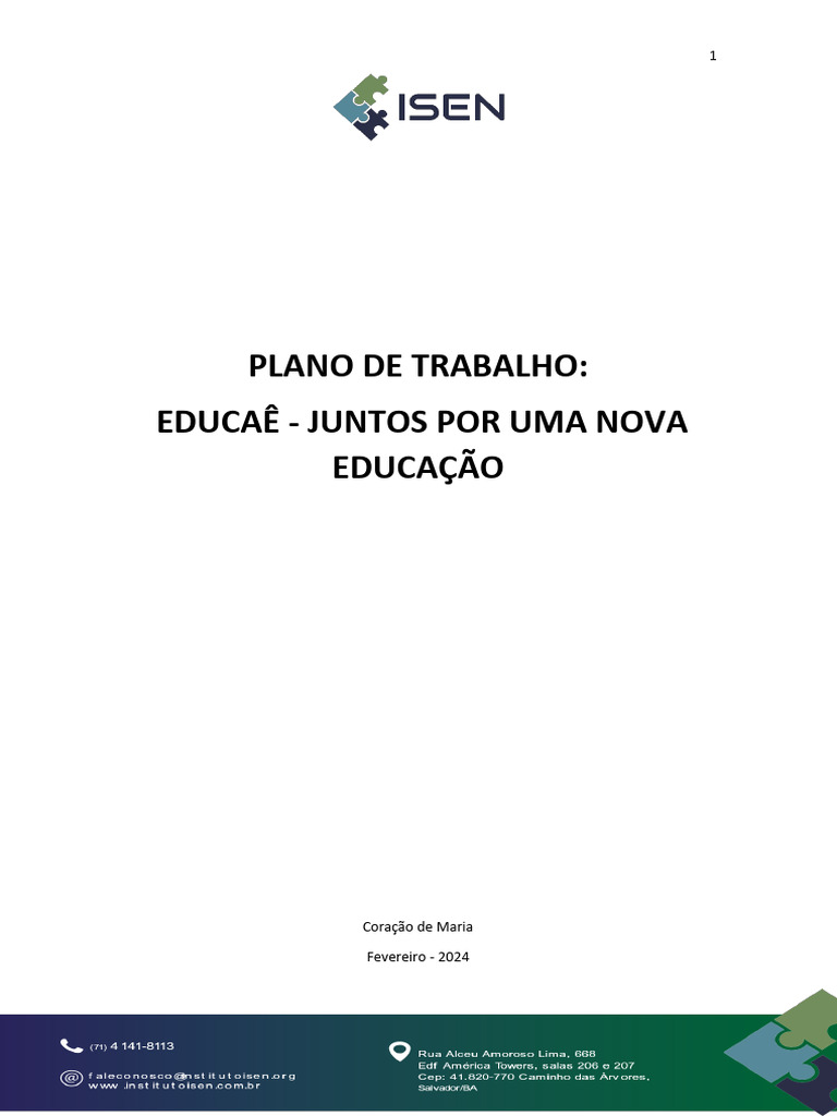 Plano de Trabalho - EDUCAÊ 2024 | PDF | Pedagogia | Gestão de recursos ...
