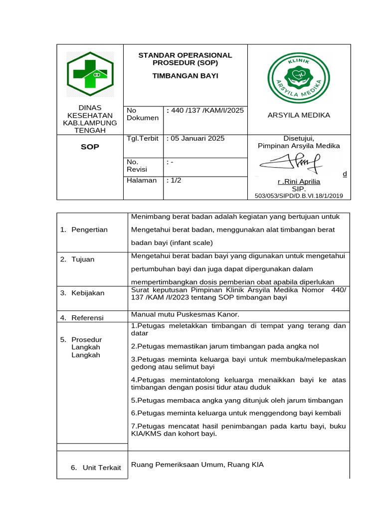 Sop Timbangan Bayi | PDF