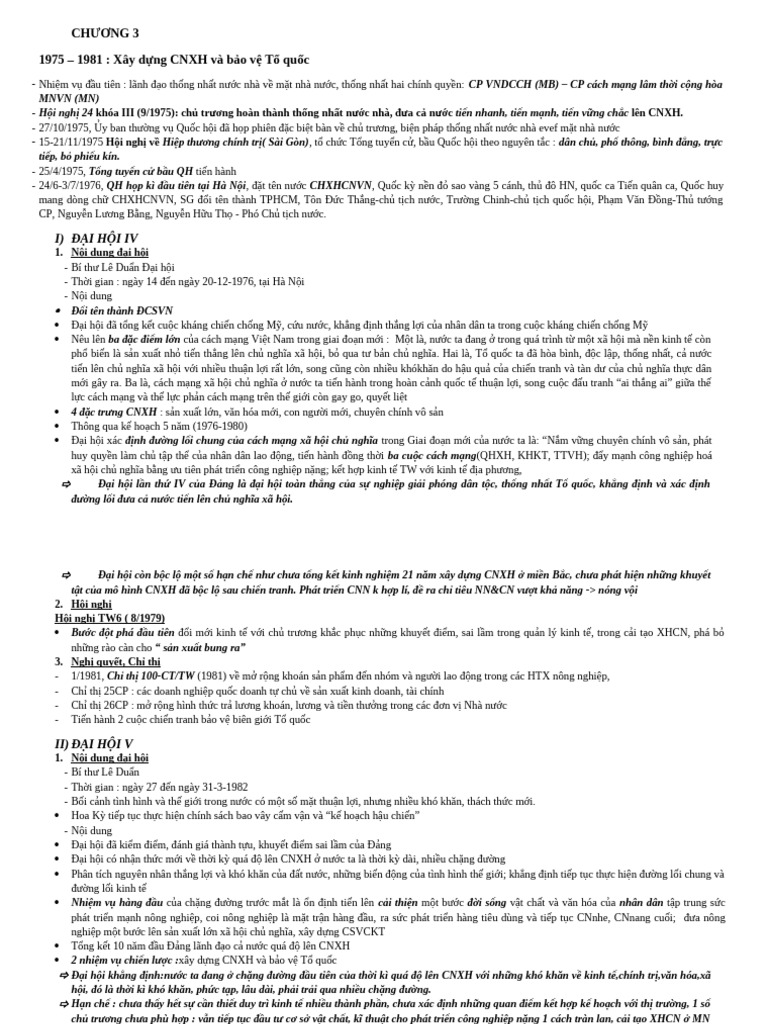Chương 3 1975 - 1981: Xây dựng CNXH và bảo vệ Tổ quốc: I) Đại Hội Iv | PDF