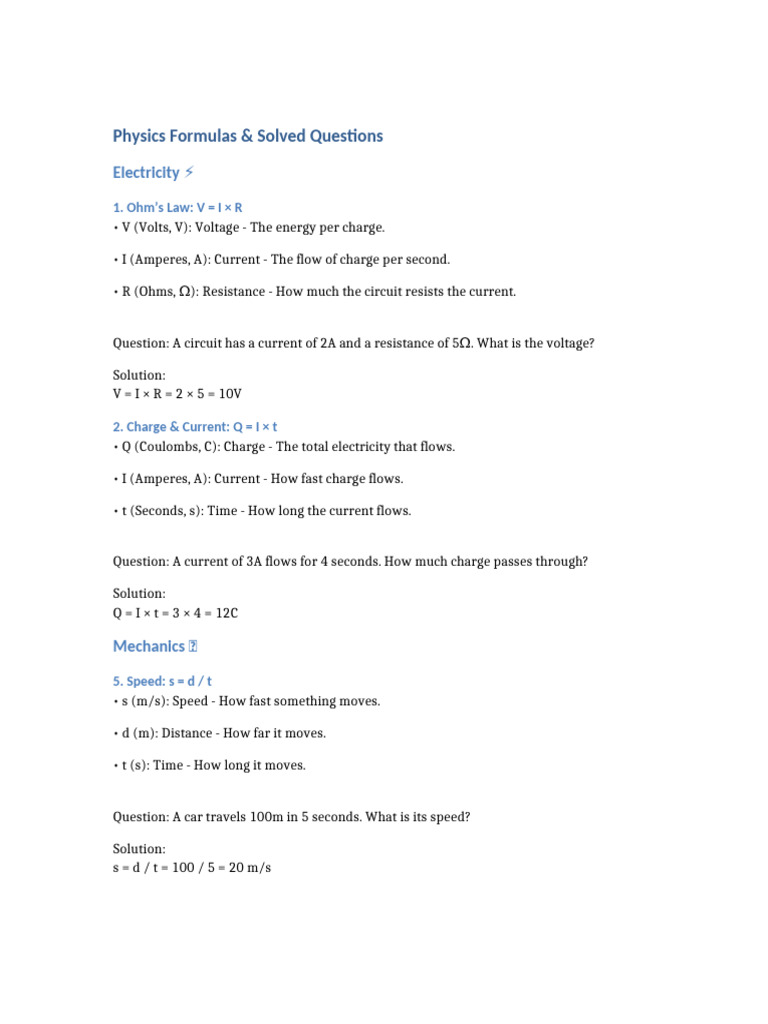 Physics Igcse Formulas 1-10 | PDF