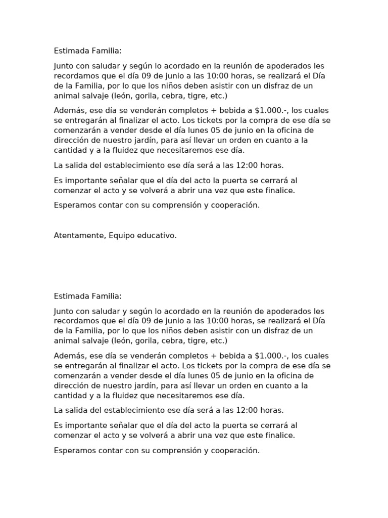 Estimada Familia | PDF