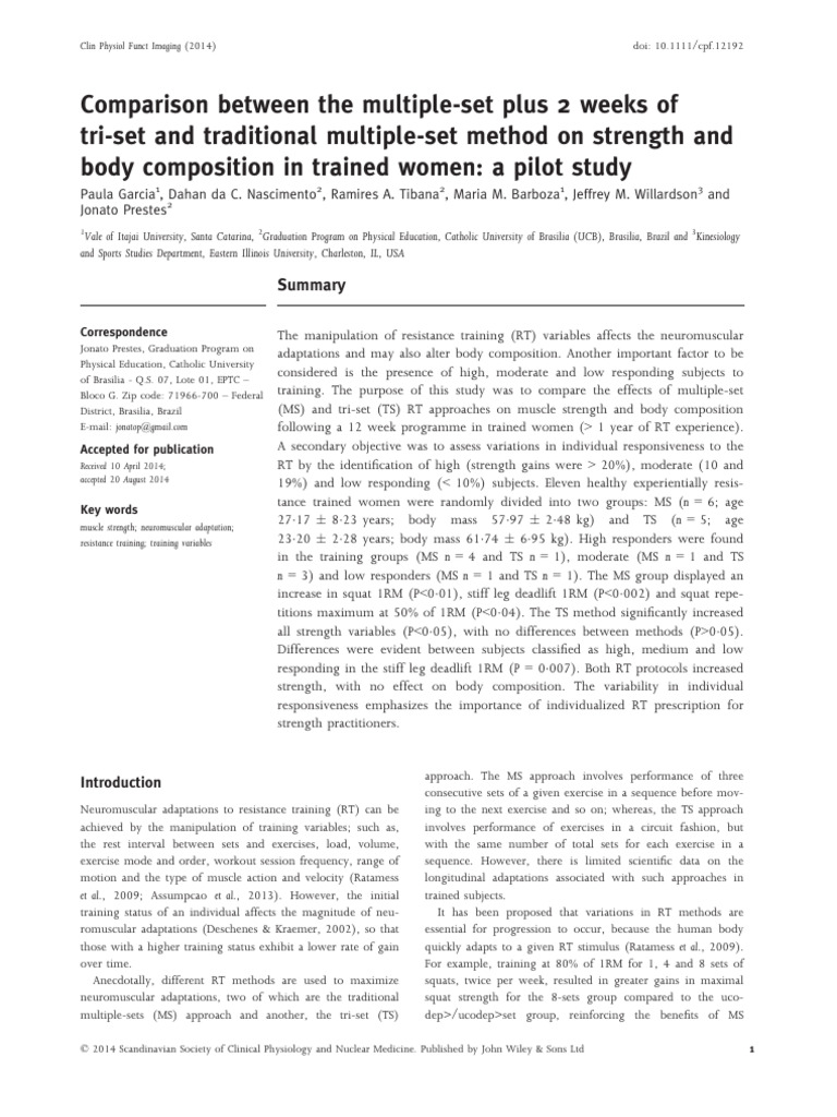 Comparison Between The Multiple-Set Plus 2 Weeks of Tri-Set and ...