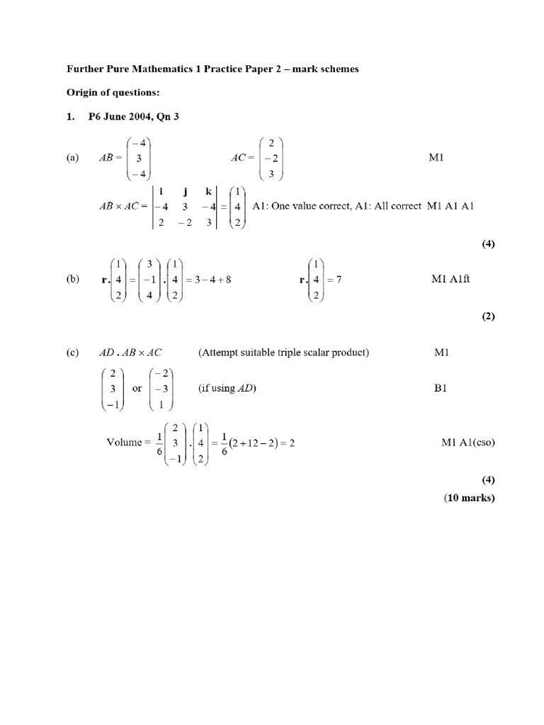 Edexcel A Level Further (GCE) Maths Fp1 Practice Paper 2 Mark Schemes | PDF