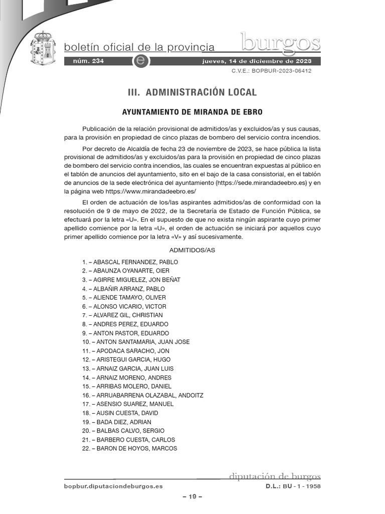 Anuncio Bop #234 14-12-23 Lista Provisional | PDF