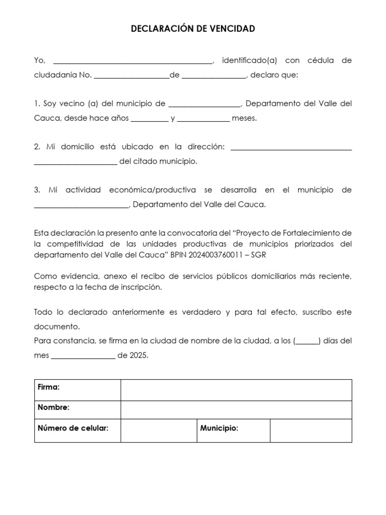 Anexo 6. Modelo Declaración de Vecindad_VF | PDF
