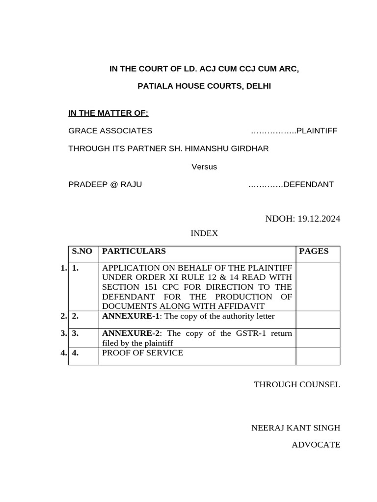 Application for Document Production CPC | PDF | Affidavit | Common Law