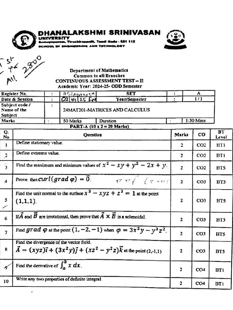 Trichy CAT 2 Question Paper | PDF