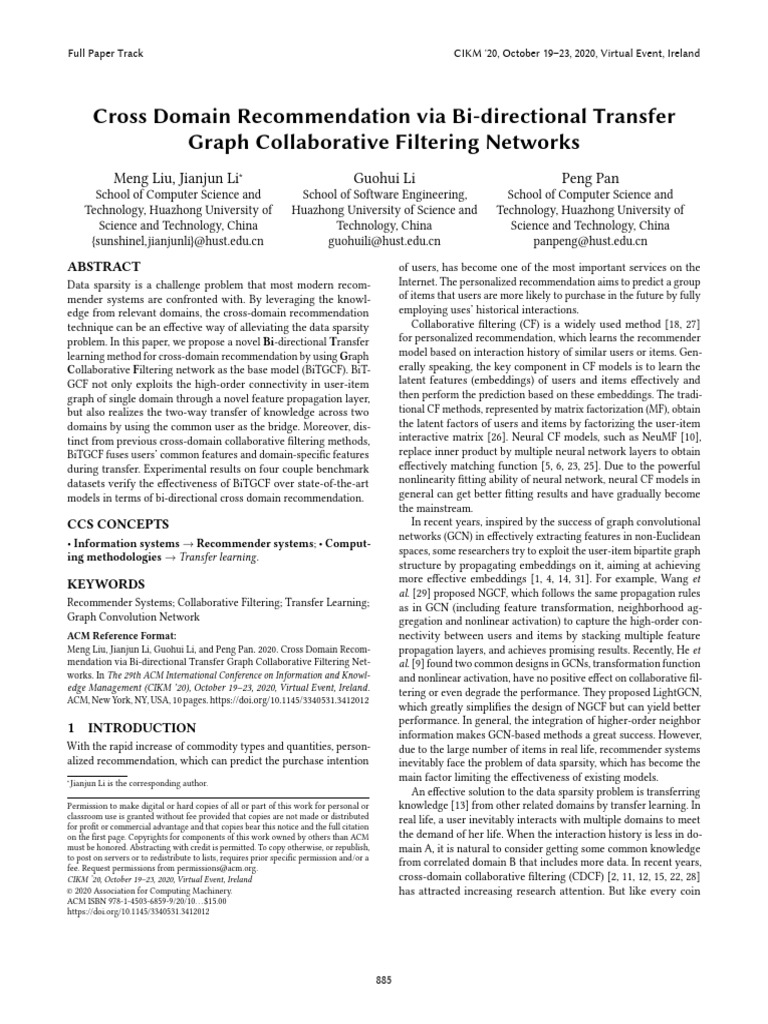 Cross Domain Recommendation via Bi-directional Transfer Graph Collaborative Filtering Networks ...