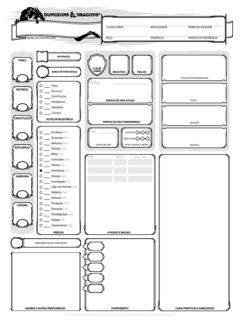 DD 5e Ficha de Personagem Automatica Biblioteca Nyx | PDF