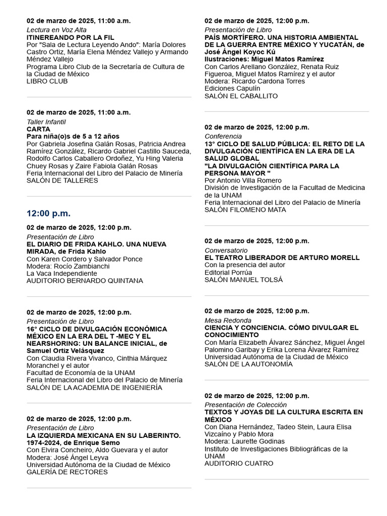 Programa General de Actividades Culturales 46 FIL Minería | PDF | México