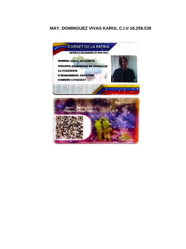 Carnet Patria May Dominguez Karol | PDF