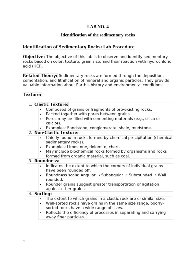 LAB NO. 4 Hamza Final - 020640 | PDF | Clastic Rock | Sedimentary Rock
