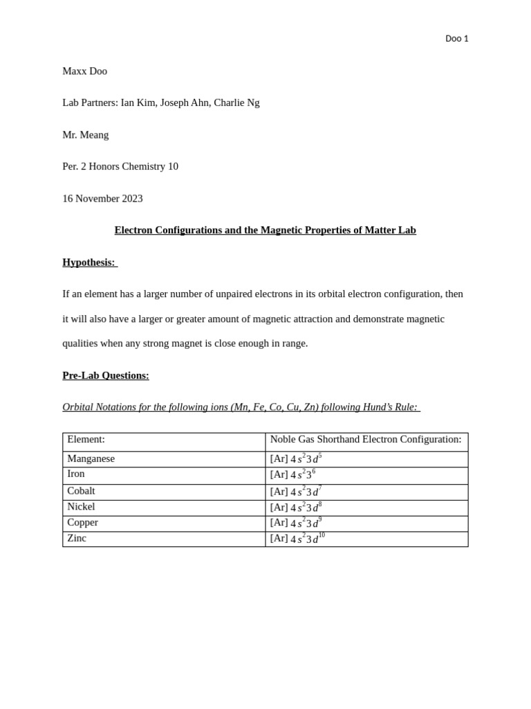 Magnetic Properties of Matter Lab Report | PDF | Electron Configuration | Magnetism