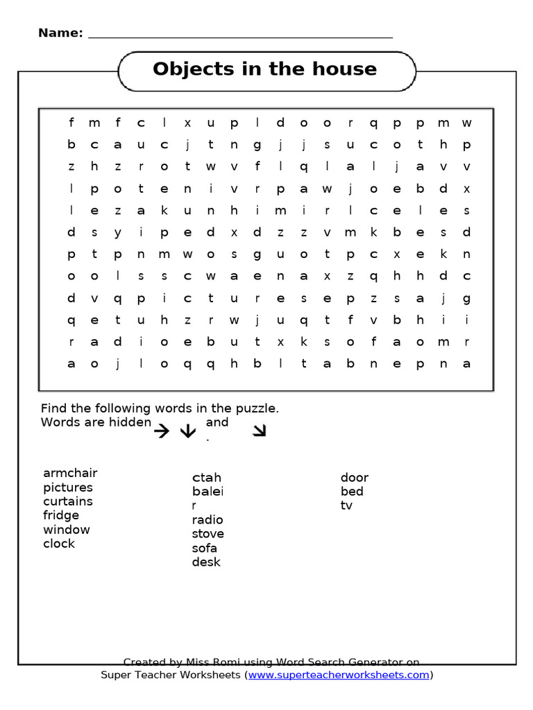Super Teacher Worksheets Objects in The House | PDF | Word Search ...
