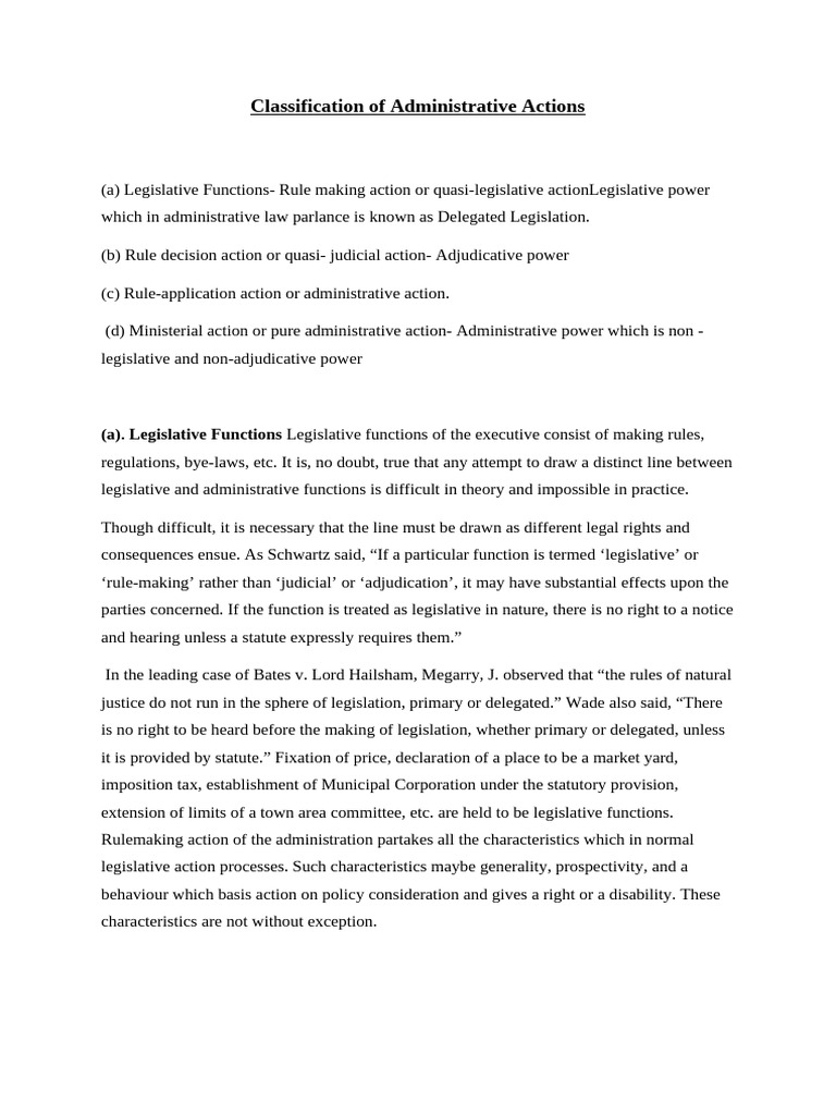 Classification of Administrative Actions | PDF | Writ Of Prohibition ...