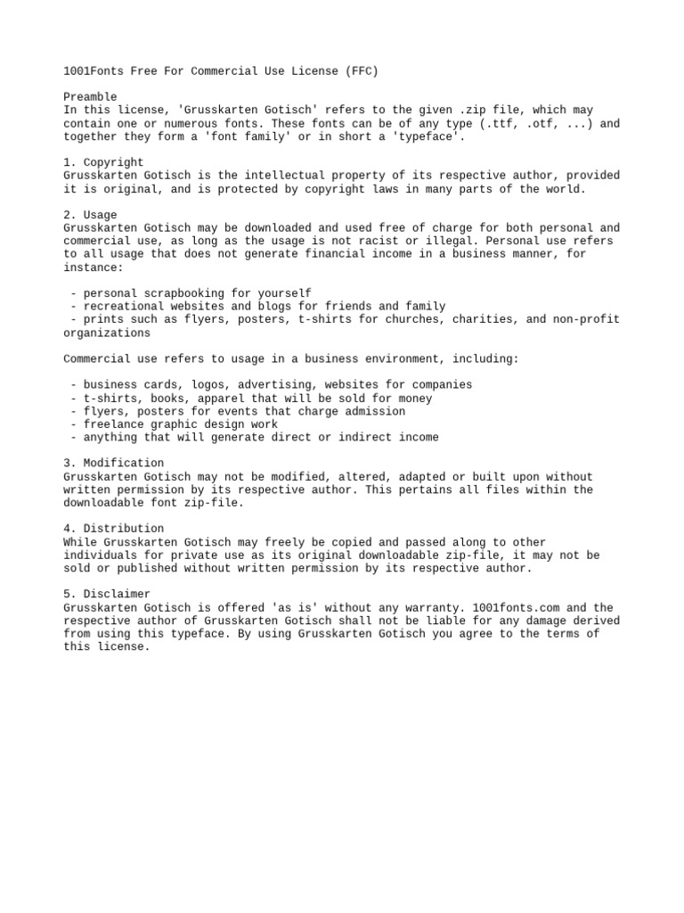 Grusskarten Gotisch Font License Guide | PDF