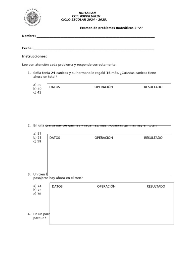 Exa Proble Mat 2do 2do Tri | PDF