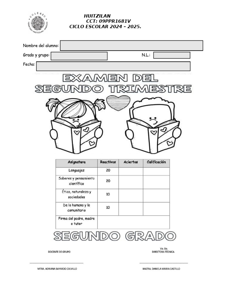Exa 2do Tro de 2do Grado | PDF