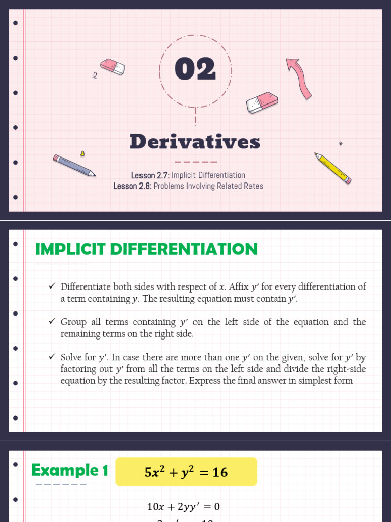 Implicit Differentiation and Time Rates Problems | PDF | Equations ...