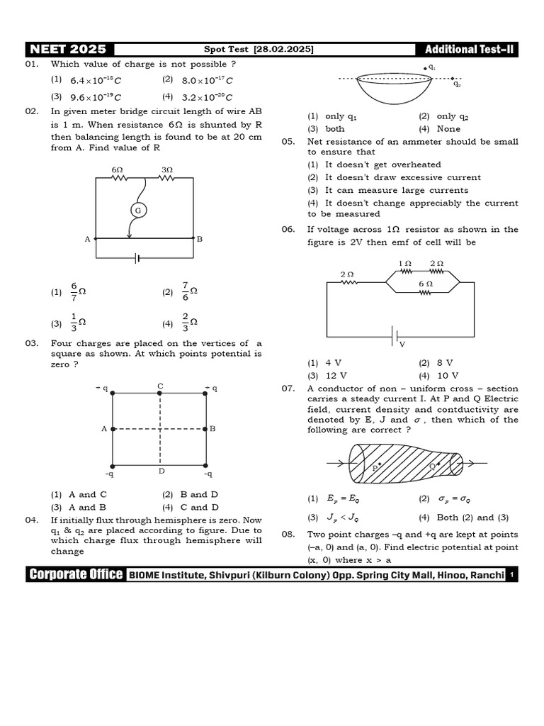 Physics Spot Test Questions 2025 | PDF | Magnetization | Ferromagnetism