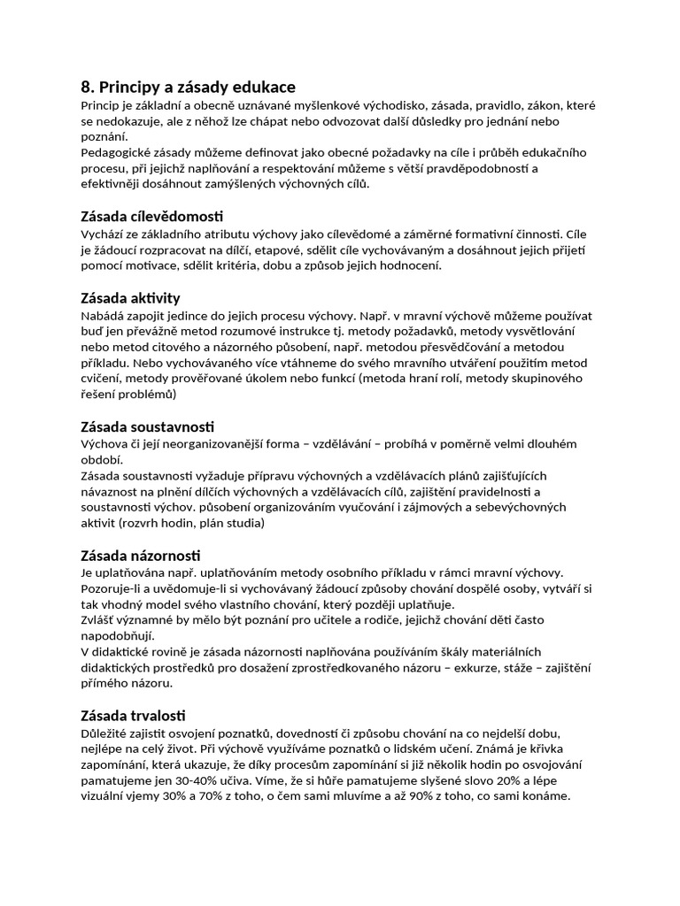 Principy A Zasady Edukace | PDF