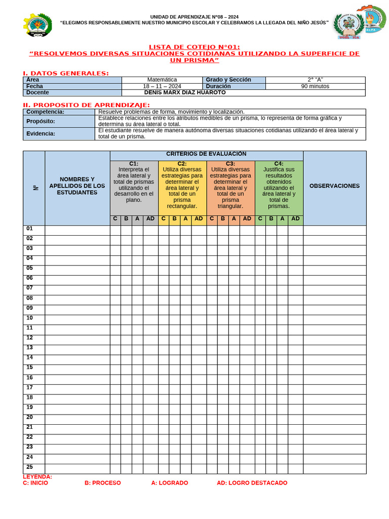 Lista de Cotejo 1 2do Ua8 2024 | PDF